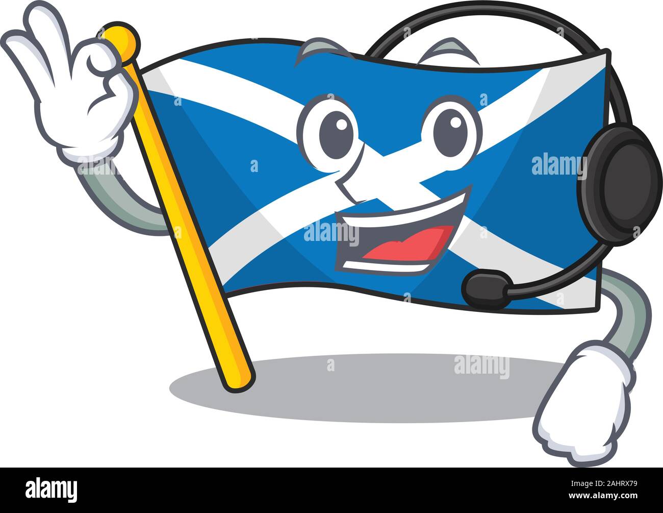 cute flag scotland Scroll cartoon character design wearing headphone ...