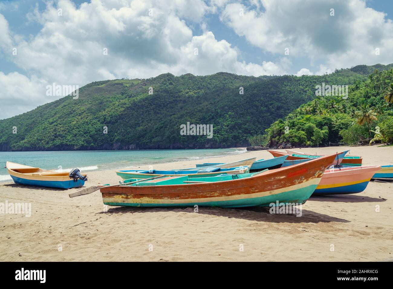 Old fisherman boats on the beach at the day,Samana beach,Dominican ...
