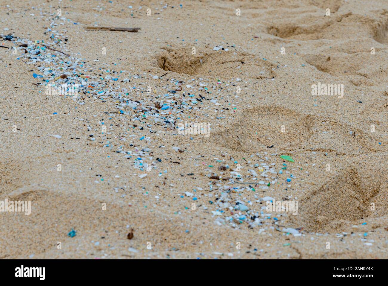 Microplastic pollution littering Waimanalo Beach in Hawaii Stock Photo ...