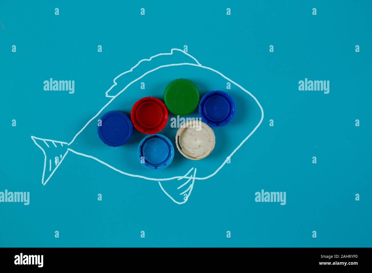 Pieces of plastic inside fish. Plastic pollution concept Stock Photo ...