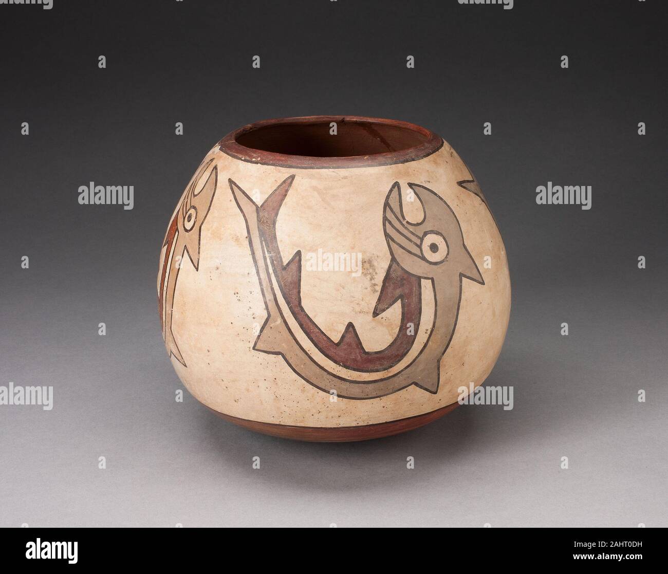 Nazca. Rounded Jar Depicting Abstract Fish or Sharks. 180 BC–500 AD ...