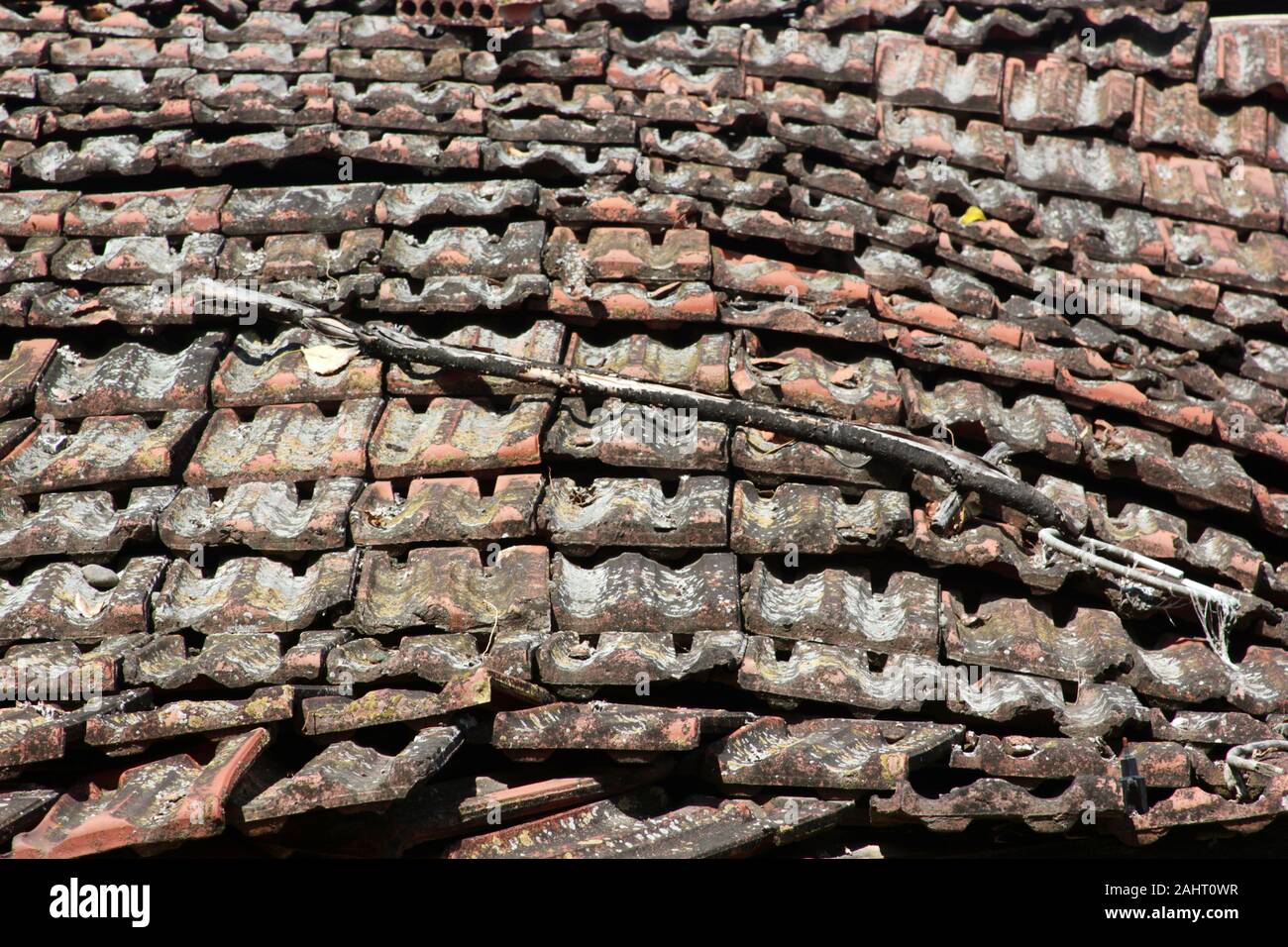 old brick tiles on the roof Stock Photo - Alamy
