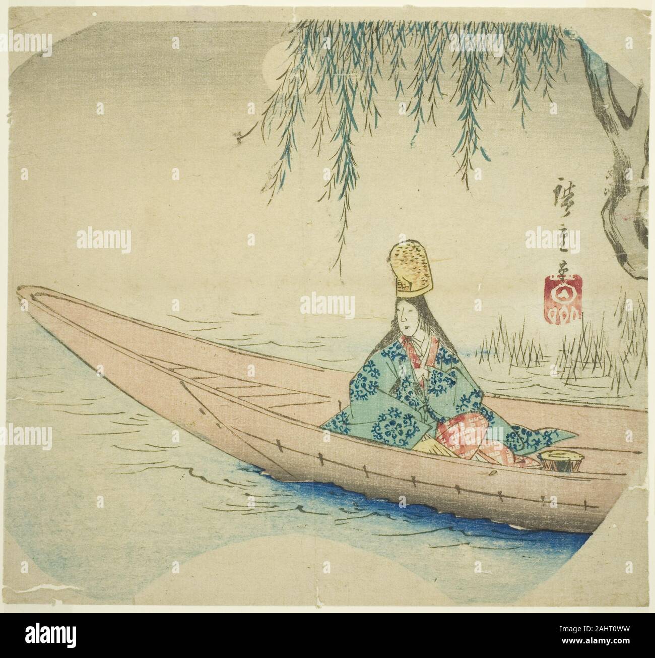 Utagawa Hiroshige. Shirabyoshi dancer in asazuma boat. Japan. Color ...