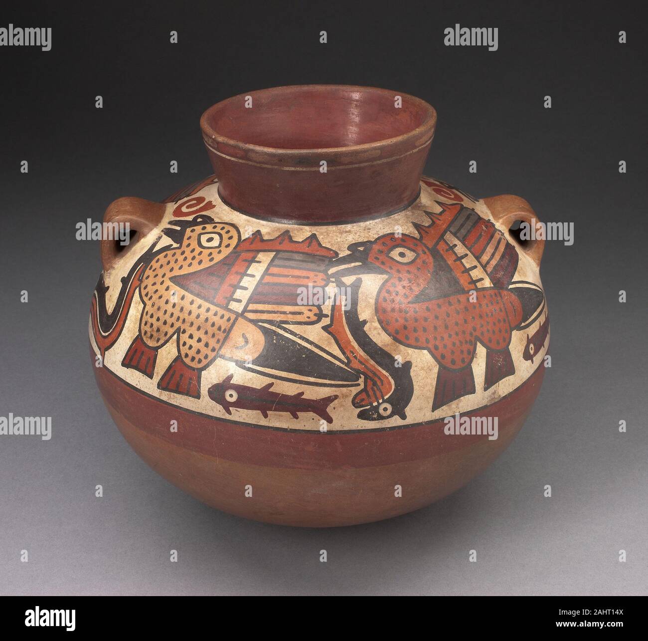 Nazca. Handled Jar Depicting Birds Catching Fish. 180 BC–500 AD. Peru ...
