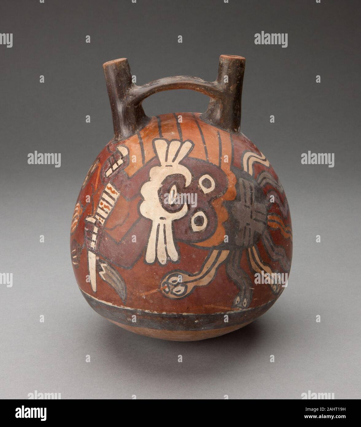 Nazca. Double Spout and Bridge Vessel Depicting Costumed Performer with ...