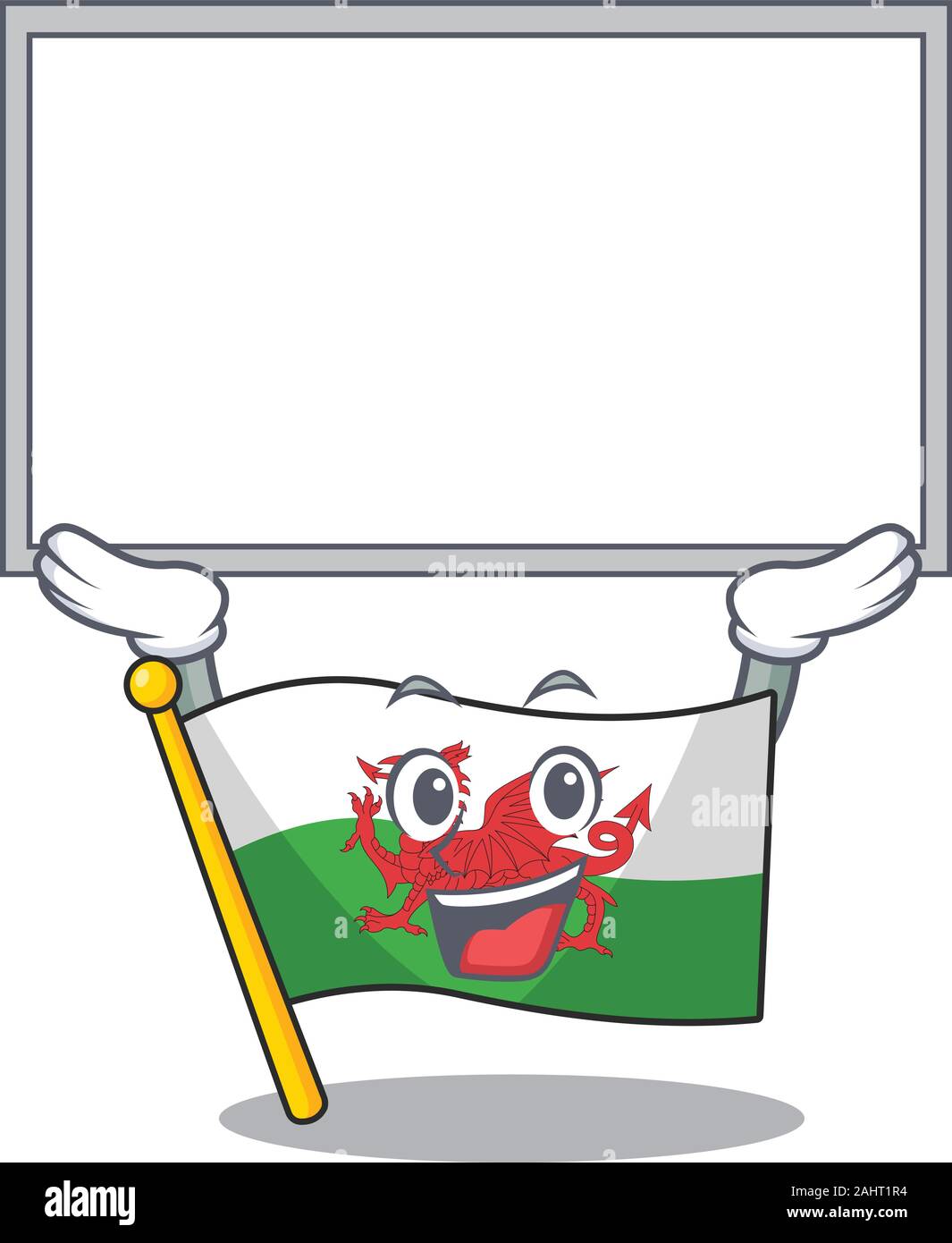 Happy cartoon character flag wales Scroll raised up board Stock Vector ...
