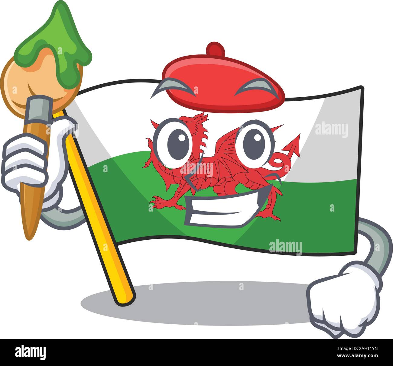 Funny flag wales Scroll Artist cartoon character holding brush Stock ...