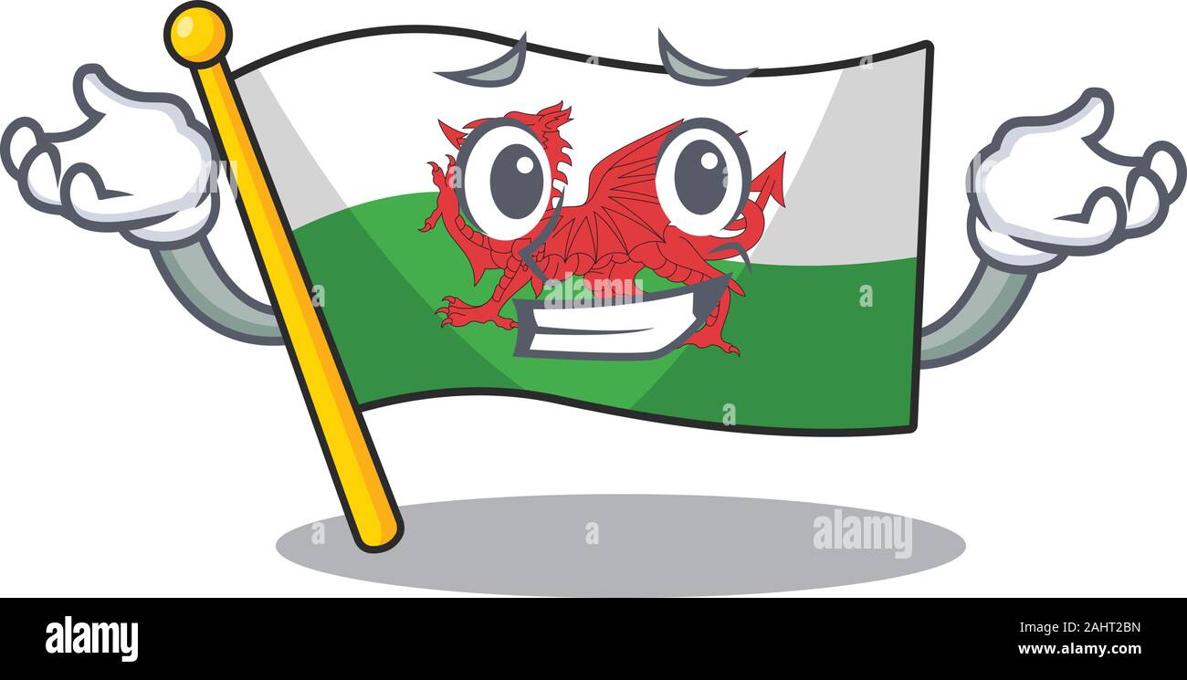 Cute and Cool Grinning flag wales Scroll mascot cartoon style Stock ...