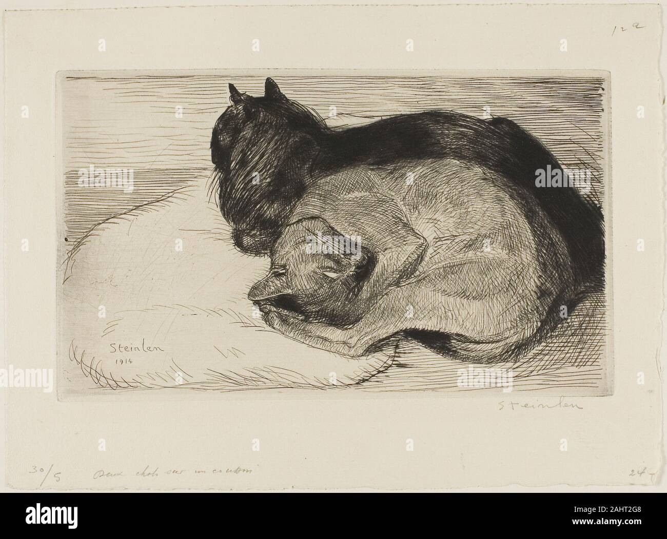Théophile-Alexandre Pierre Steinlen. Two Cats on a Cushion. 1914 ...