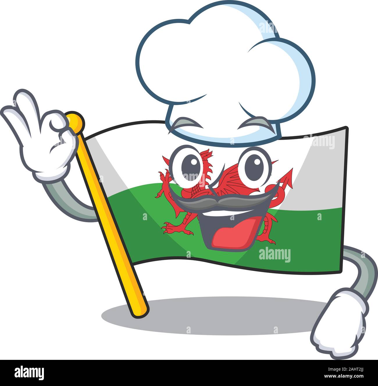 Funny Chef flag wales Scroll cartoon character wearing white hat Stock ...