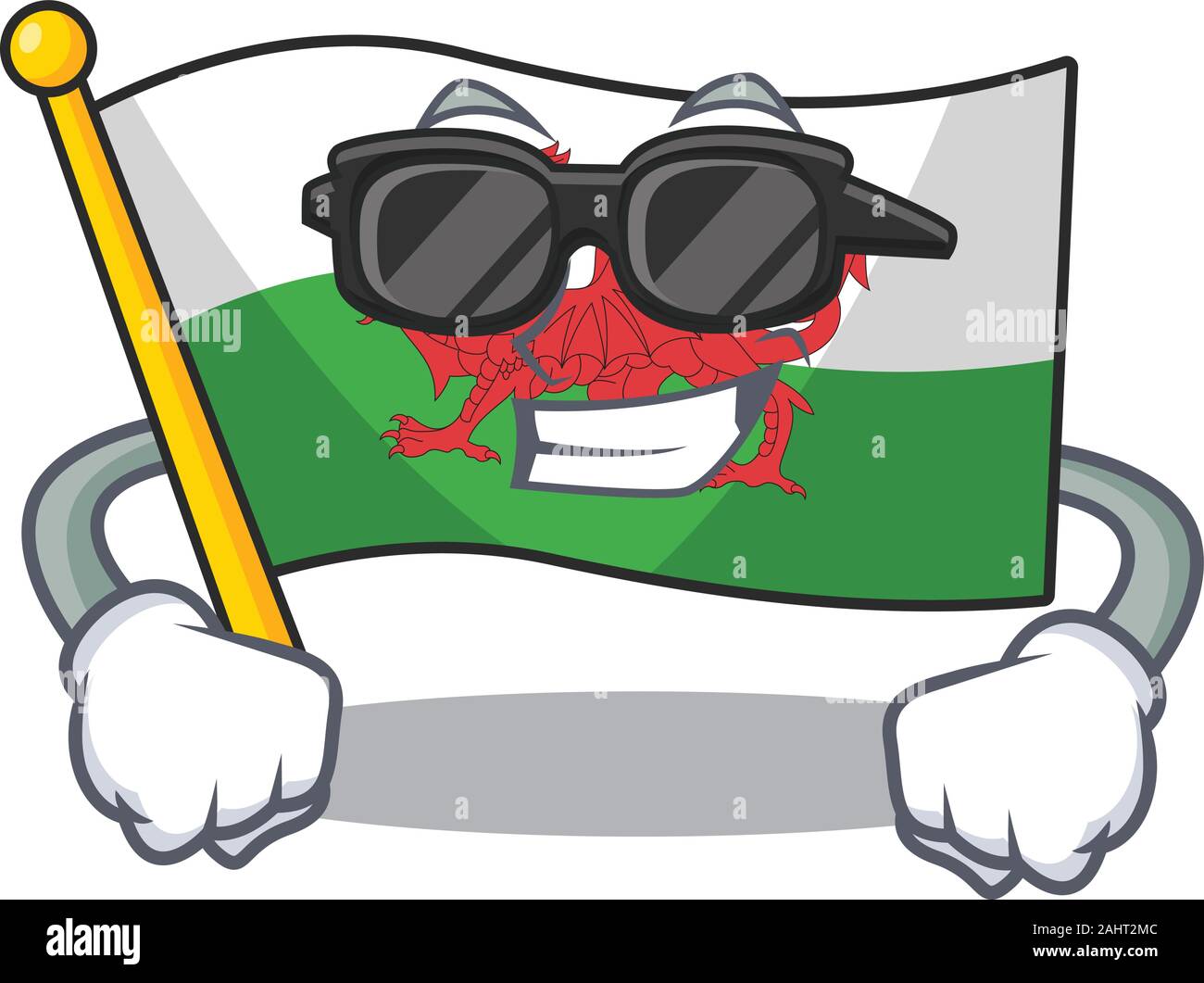 Super cool flag wales Scroll character with black glasses Stock Vector ...