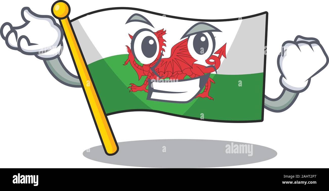 Happy confident Successful flag wales Scroll cartoon character style ...