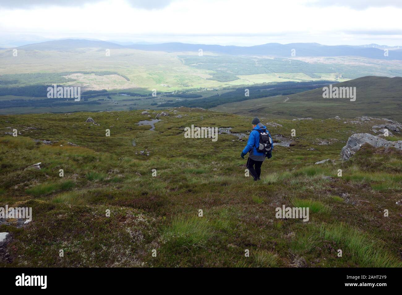Lone Man Walking Down the Scottish Mountain Corbett Meall Dubh to Glen ...
