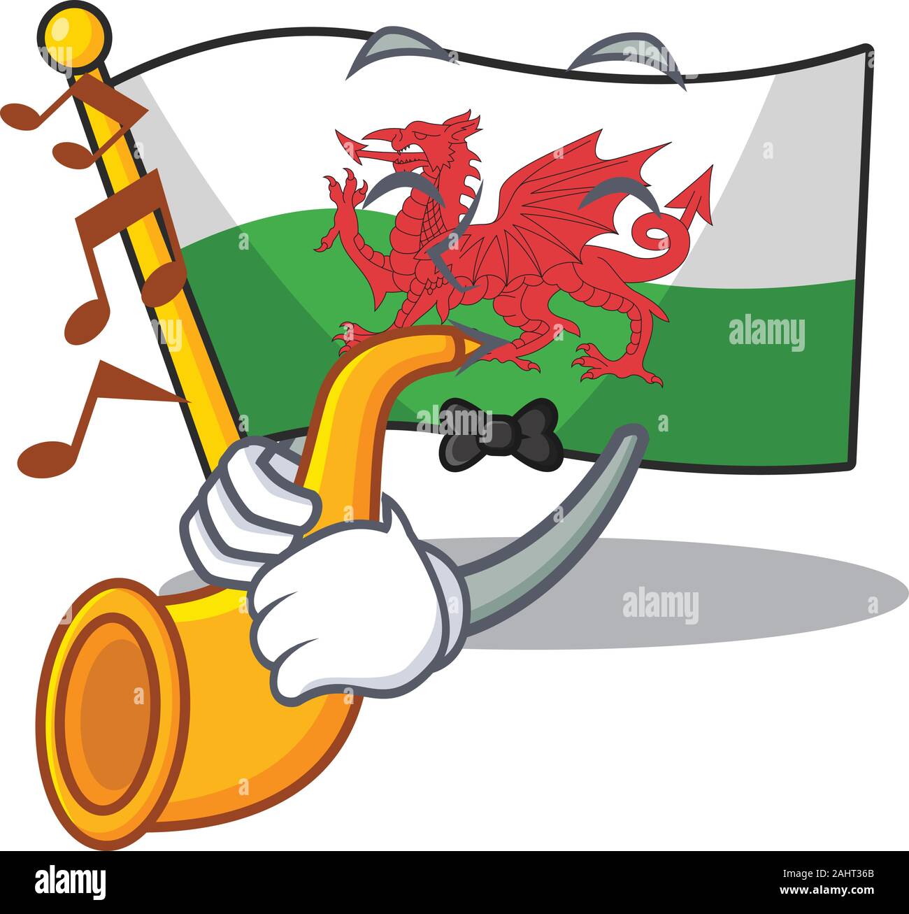 Flag wales Scroll cartoon character design performance with trumpet ...