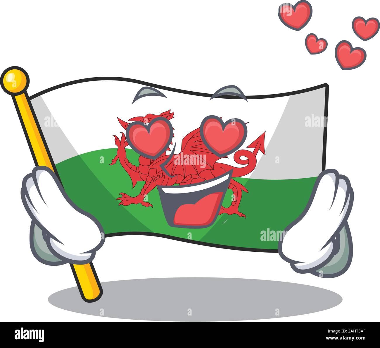 falling In love cute flag wales Scroll cartoon mascot design Stock ...