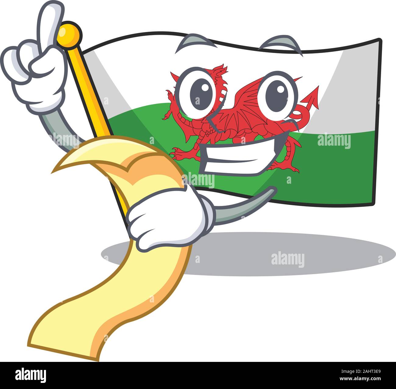 Flag wales Scroll cartoon character holding menu ready to serve Stock ...