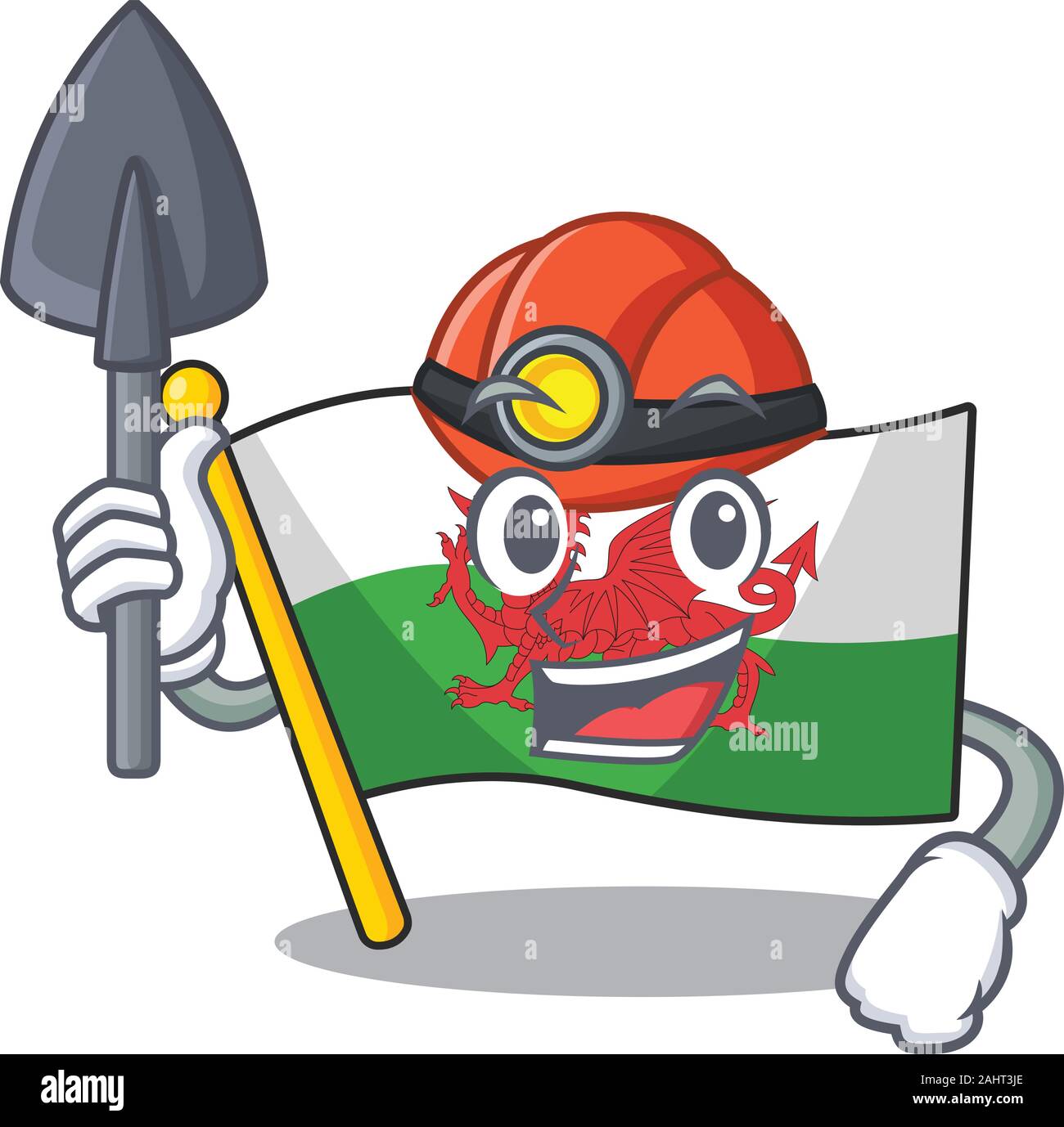 Cool confident Miner flag wales Scroll cartoon character design Stock ...