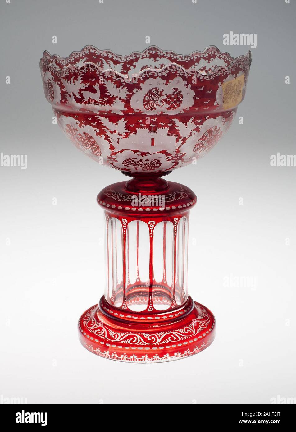 Centerpiece. 1835–1855. Bohemia. Glass; clear, partly encased with ruby ...