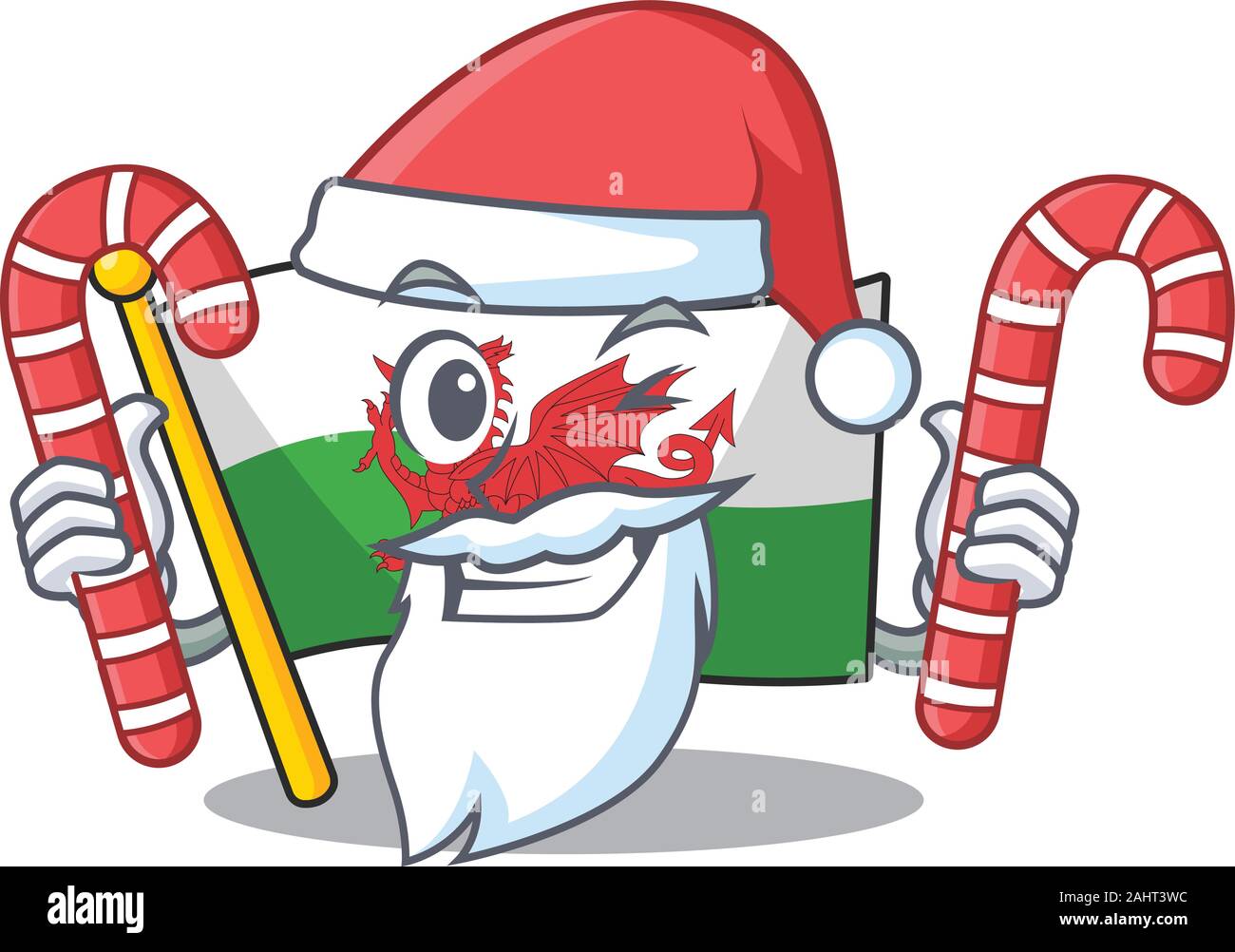 Happy flag wales Scroll Cartoon character in Santa with candy Stock ...