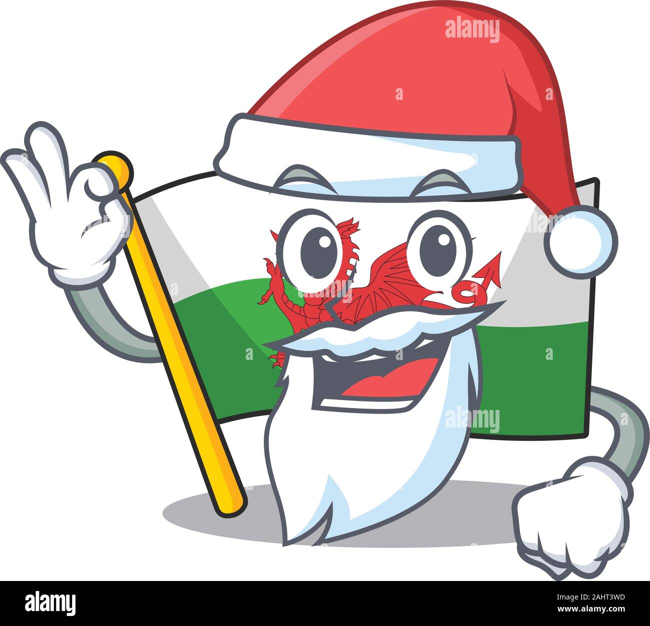 Santa flag wales Scroll cartoon character design with ok finger Stock ...
