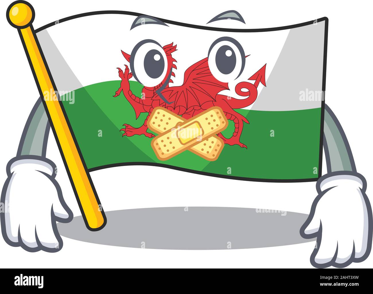 Flag wales Scroll mascot cartoon character design on silent gesture ...