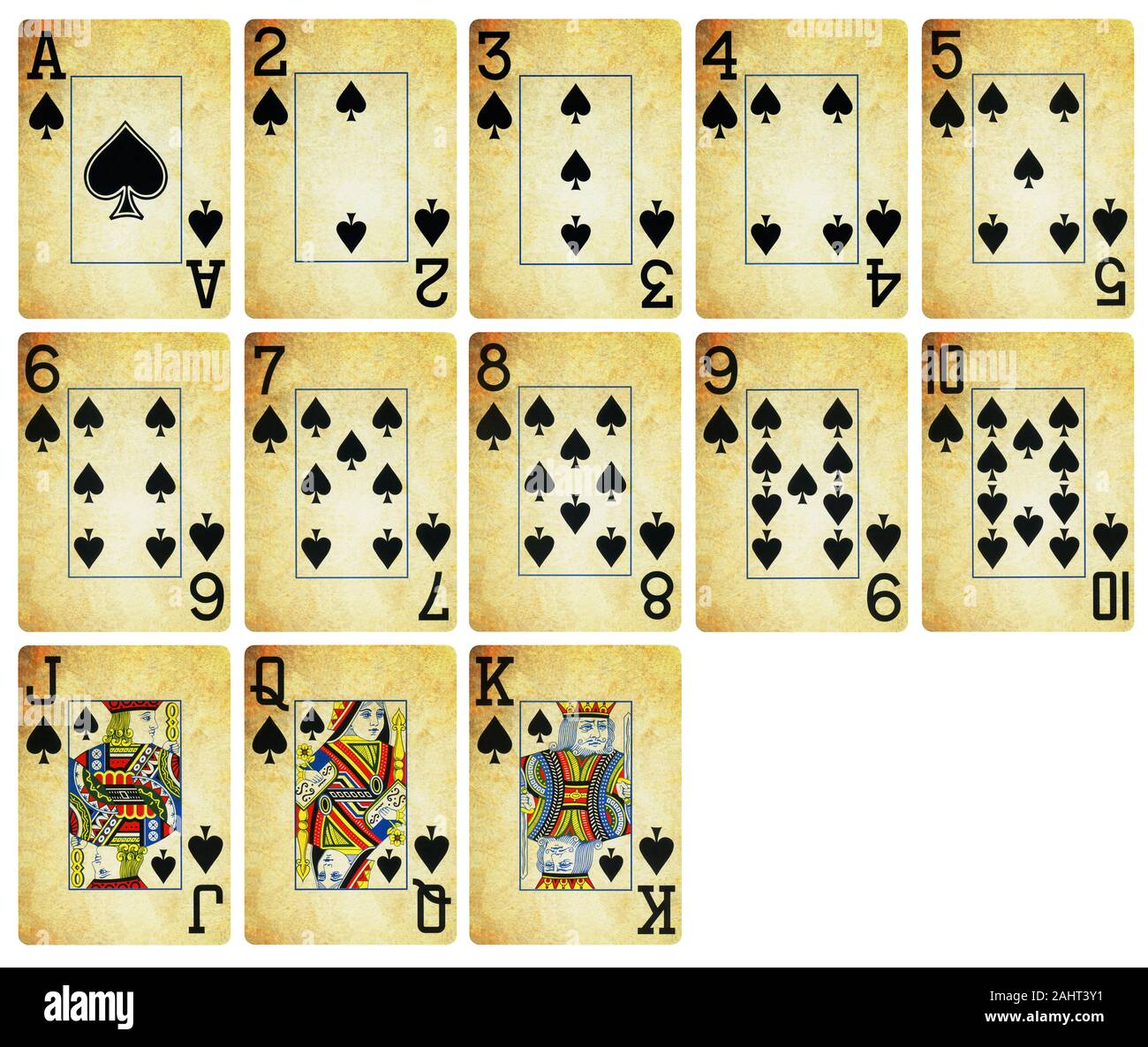 Vintage Playing cards of Spades suit, isolated on white background ...
