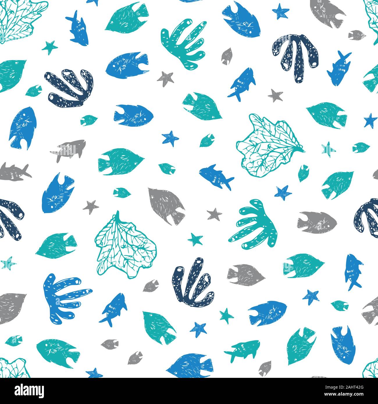 Vector white coral reef fish pen sketch repeat pattern. Perfect for ...