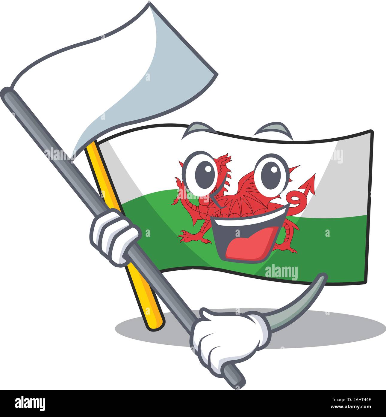 cute flag wales Scroll cartoon character style with standing flag Stock ...