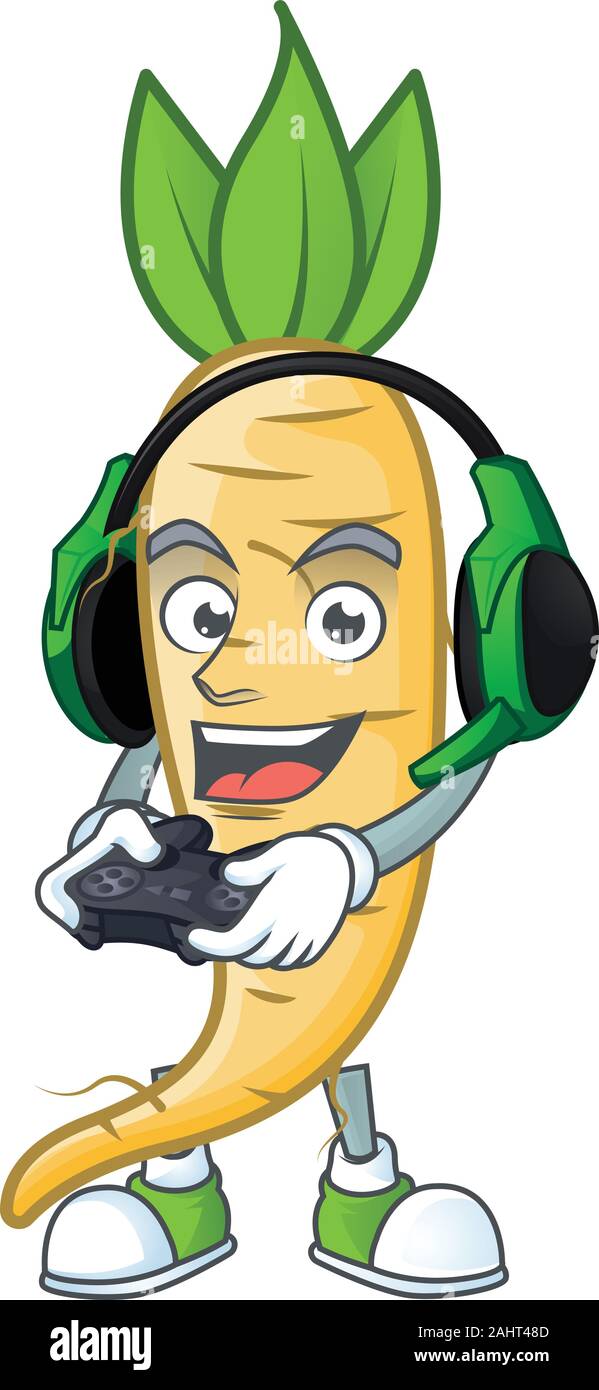mascot icon of salsify with headphone and controller Stock Vector Image ...