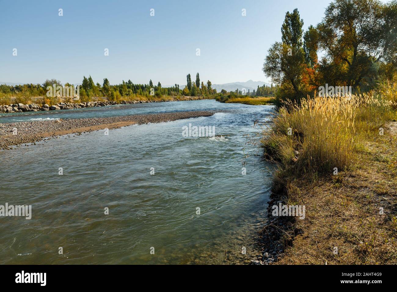 Chu River, border between Kazakhstan and Kyrgyzstan Stock Photo - Alamy