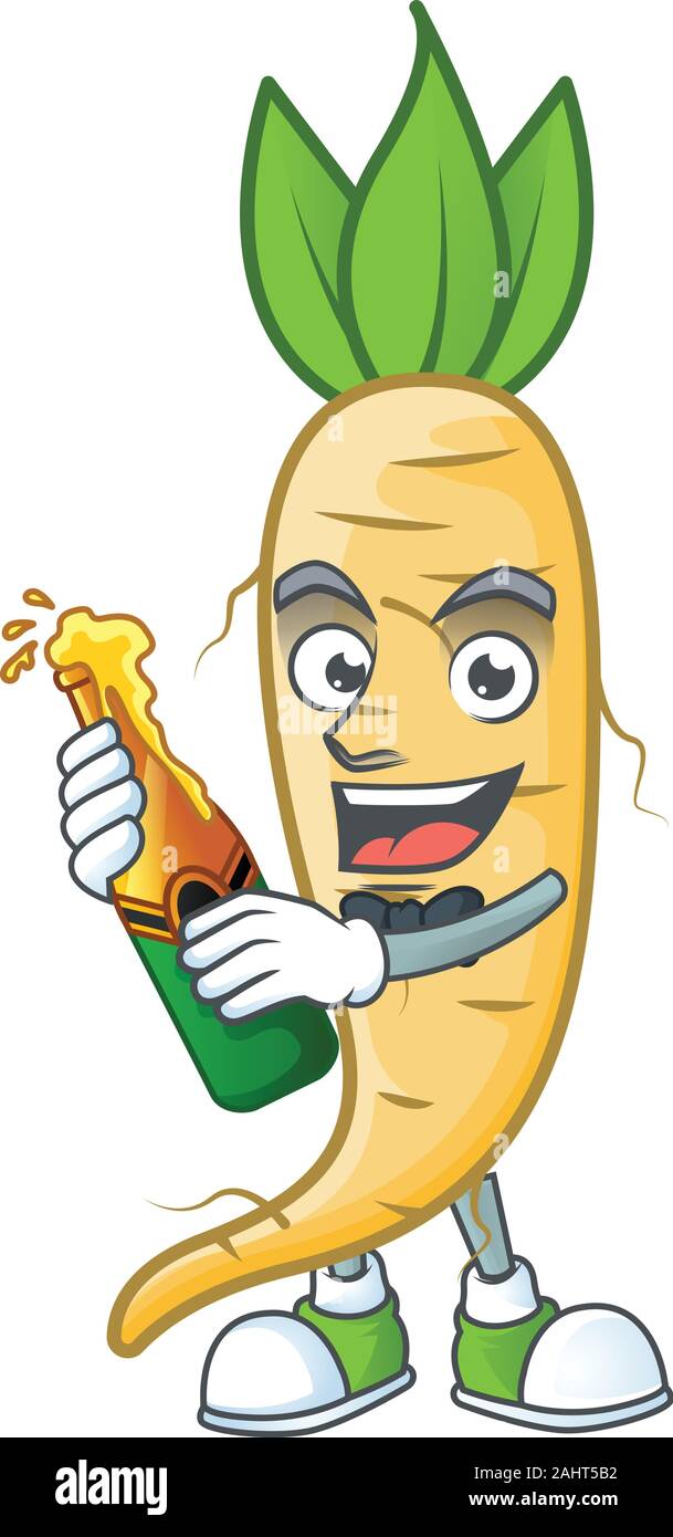 Happy salsify with beer cartoon character design Stock Vector Image ...