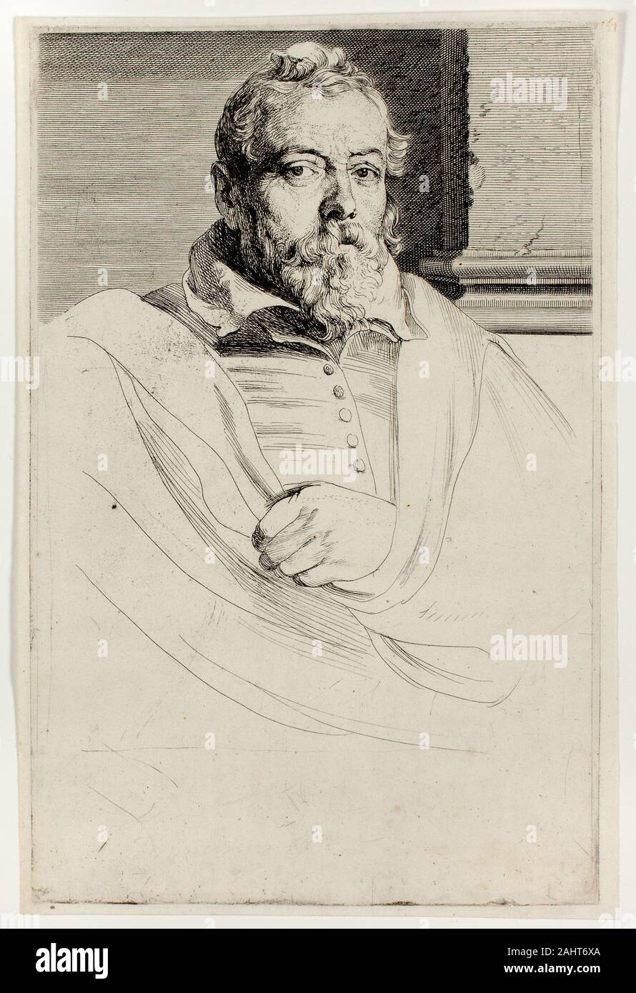 Etching with engraving in black on ivory laid paper hi-res stock ...