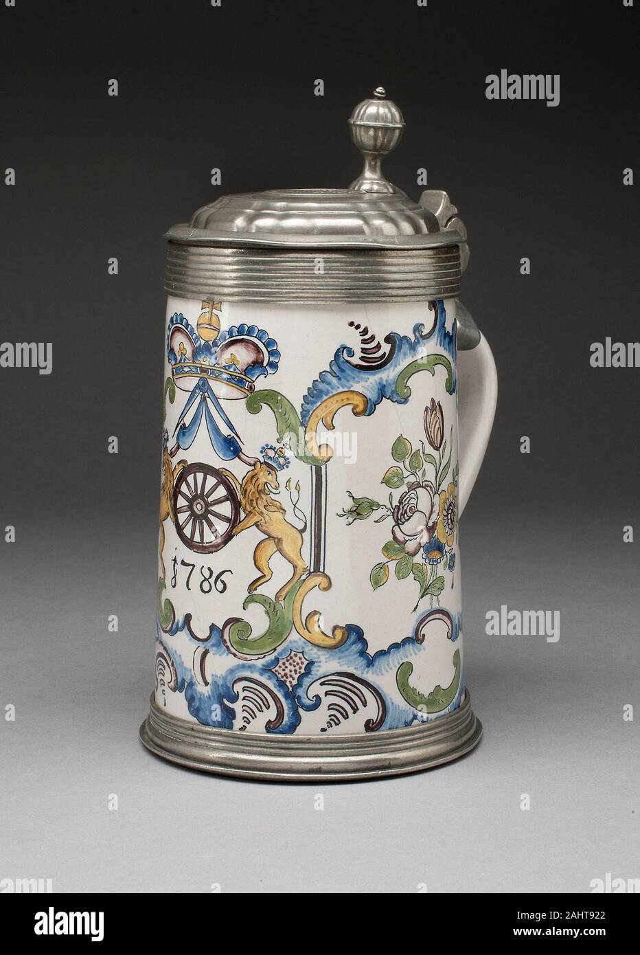 Tankard. 1786. Hanau. Tin-glazed earthenware (faience) and pewter Stock ...