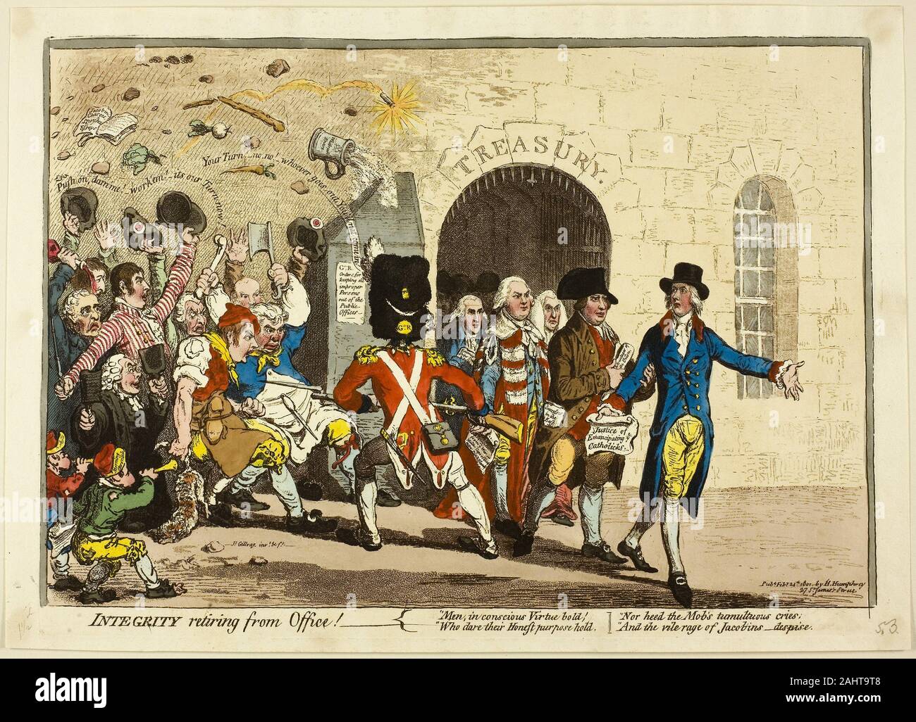 James Gillray. Integrity Retiring from Office. 1801. England. Hand ...