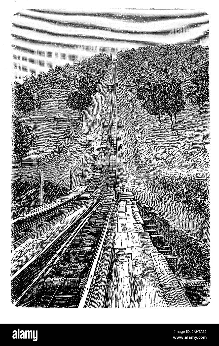 Cable car railway where a cable moving with constant speed pulls a rail ...