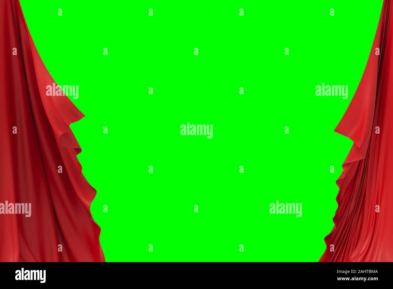 Curtains drop to reveal green screen Stock Photo - Alamy