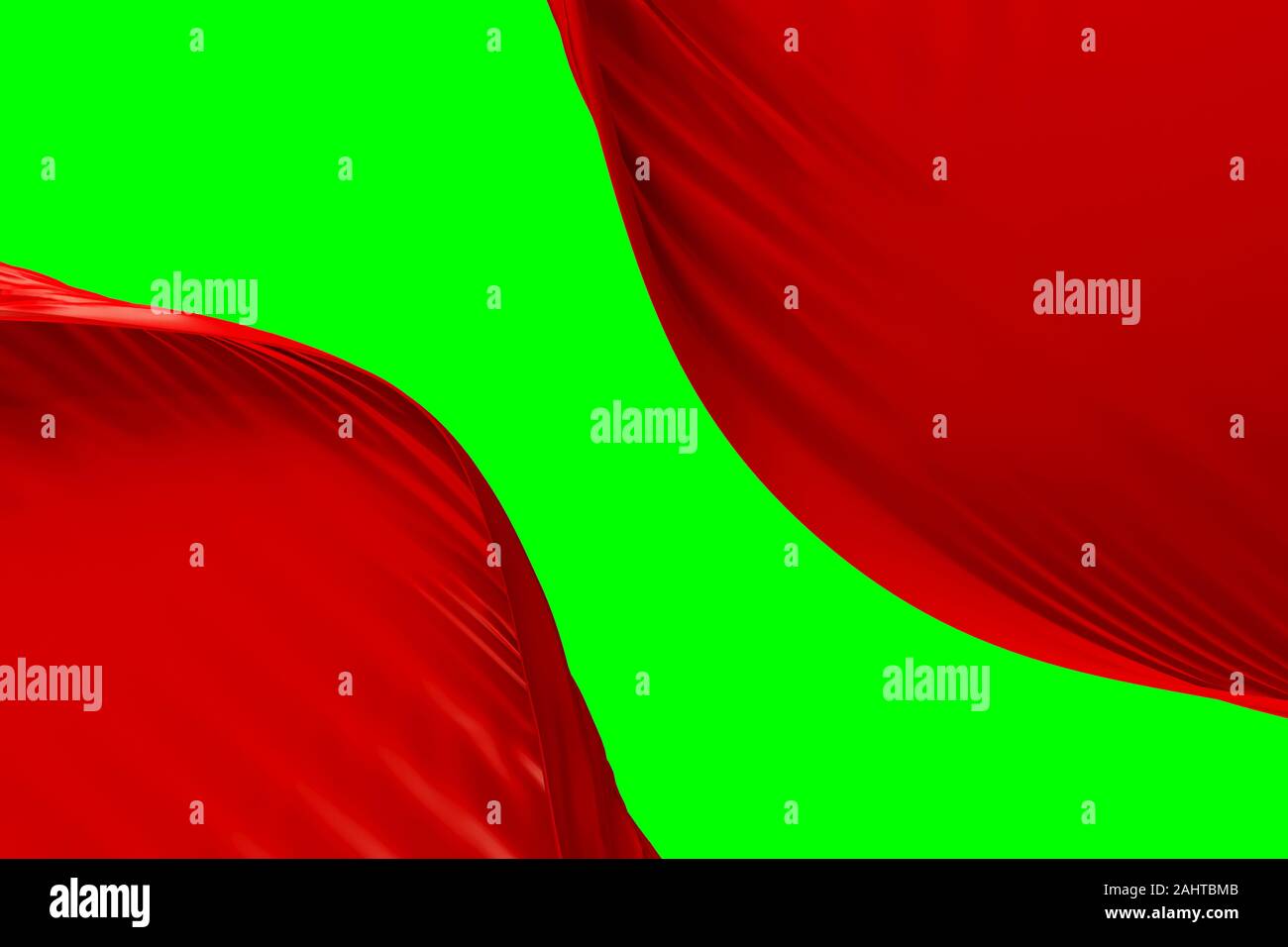 Cloth moved by corners to reveal green screen Stock Photo - Alamy