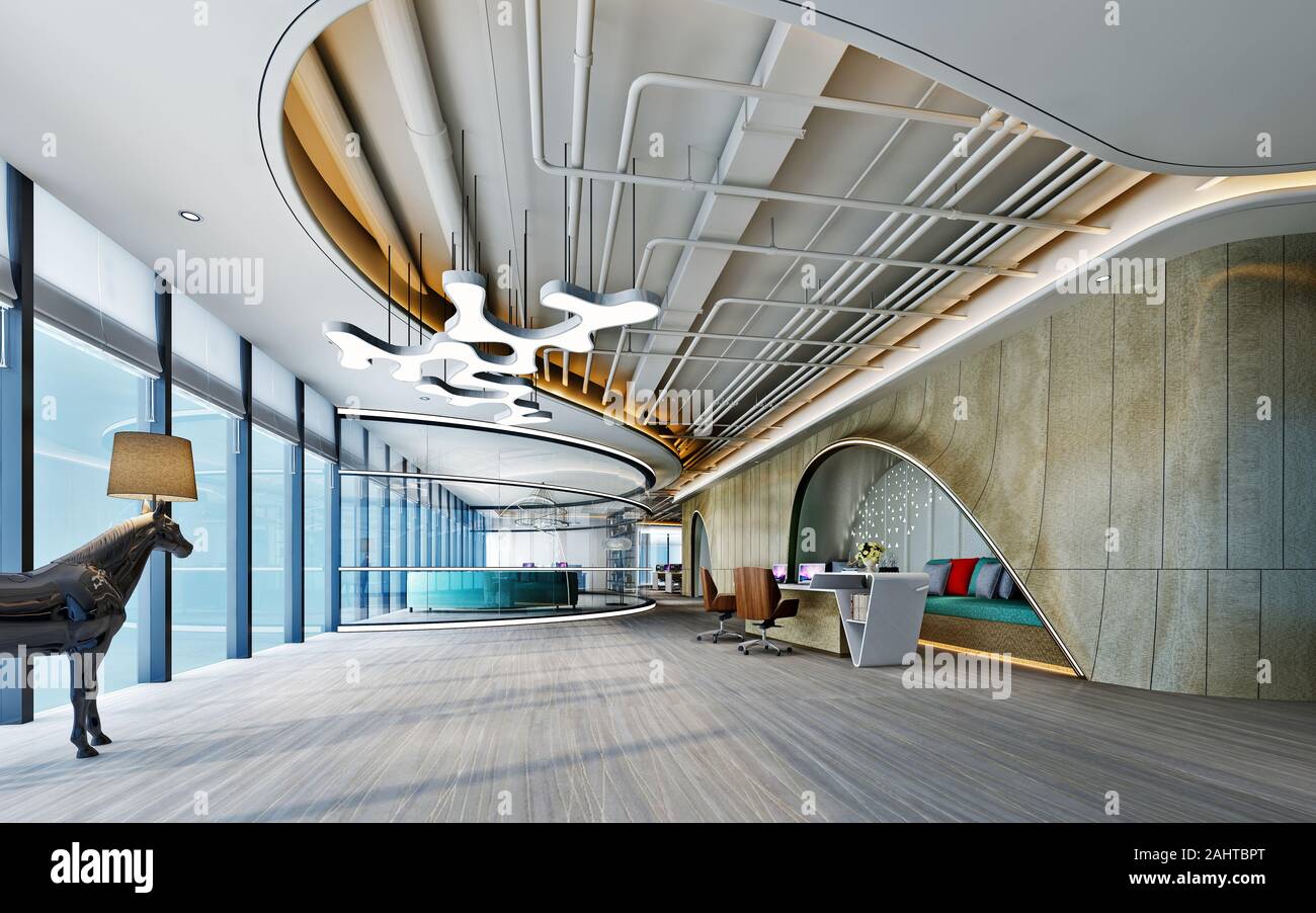 3d render of modern working office interior Stock Photo - Alamy