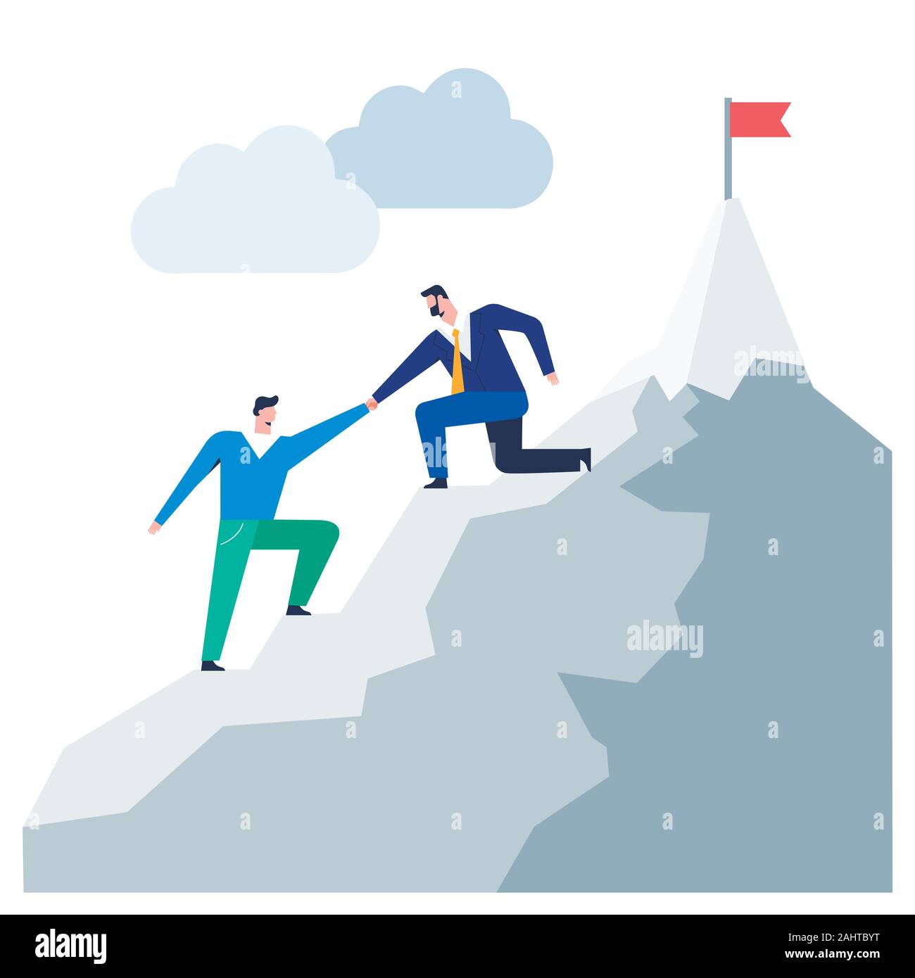 Business people climbing to mountain leader helping colleague reaching ... Business people climbing to mountain leader helping colleague reaching ...