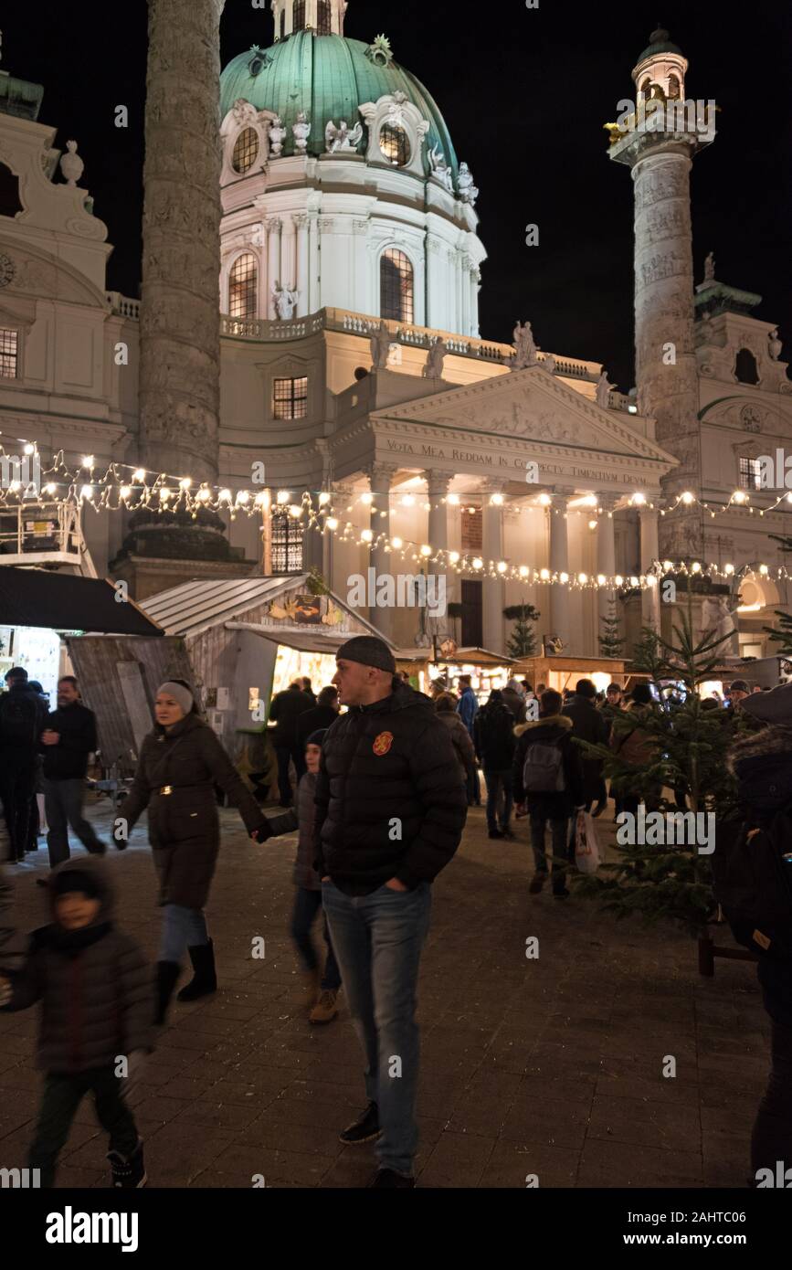 Art Advent Christmas market in Karlsplatz, Vienna, Austria Stock Photo ...