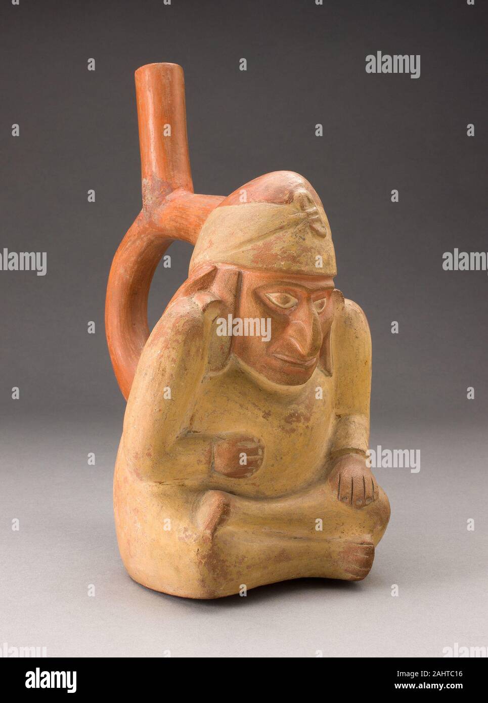 Moche. Portrait Vessel in Form of Seated Man, Possibly a Hunchback. 100 ...