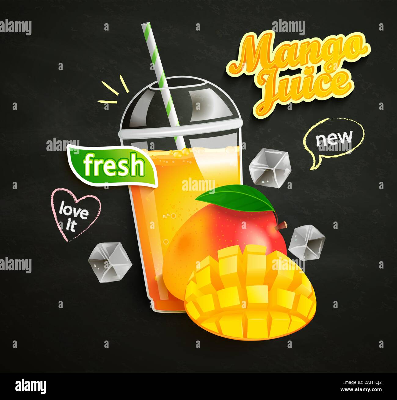 Fresh mango juice on blackboard background Stock Vector Image & Art - Alamy