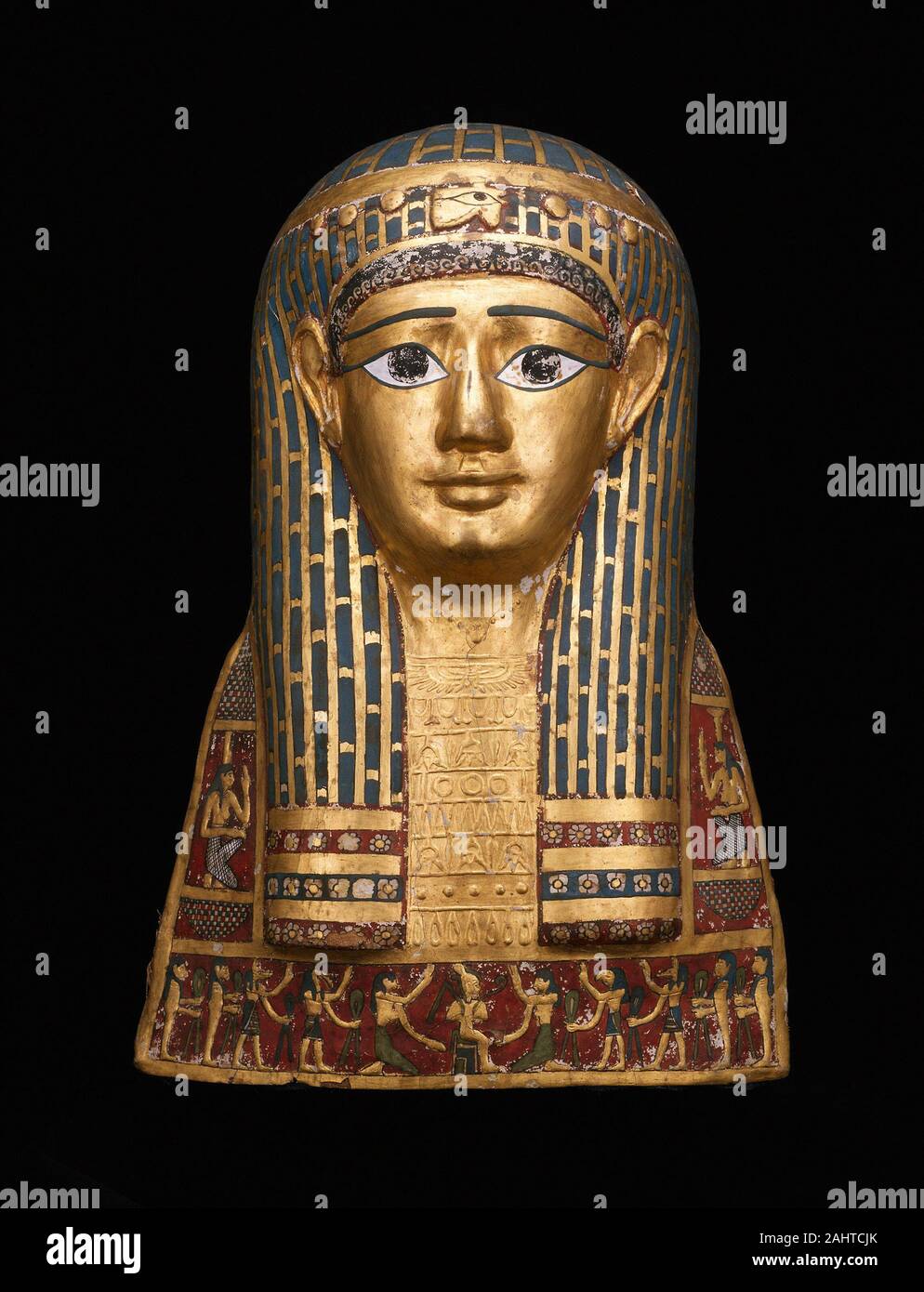 Ancient Egyptian. Mummy Mask. 100 BC–1 BC. Egypt. Cartonnage, gold leaf ...