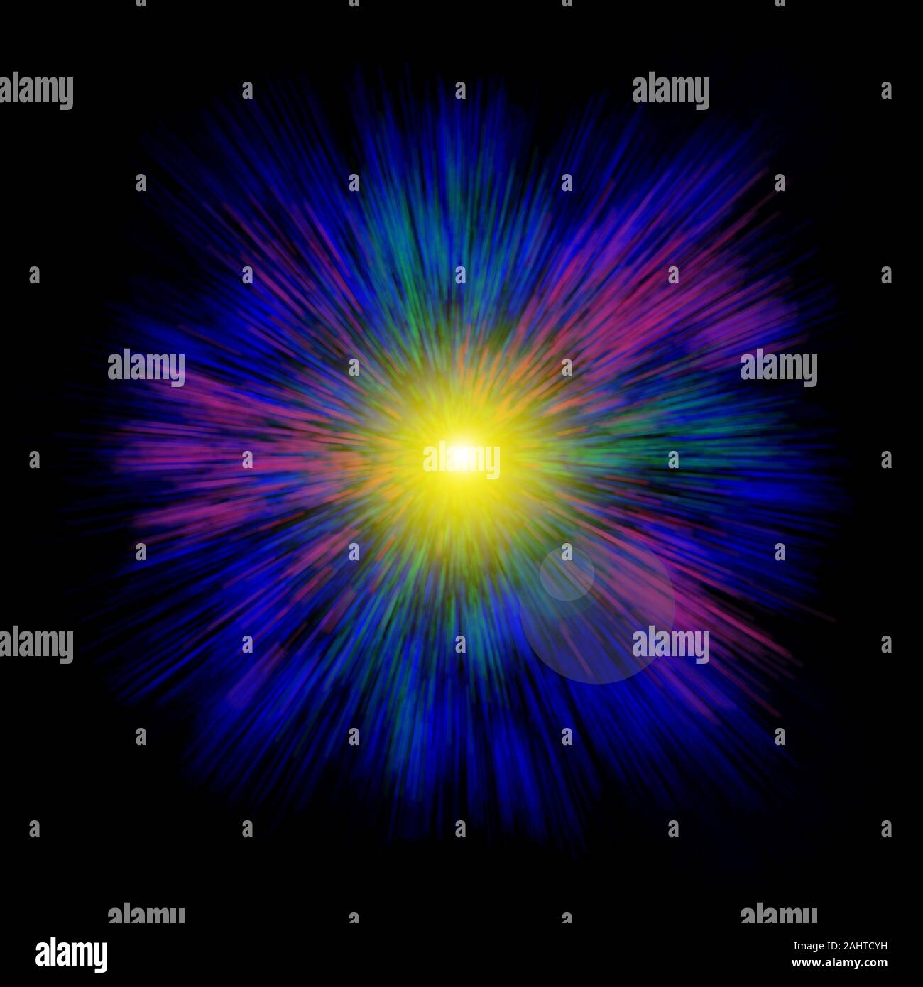 Colorful Explosion in Space aganst Black with lens flare Stock Photo ...