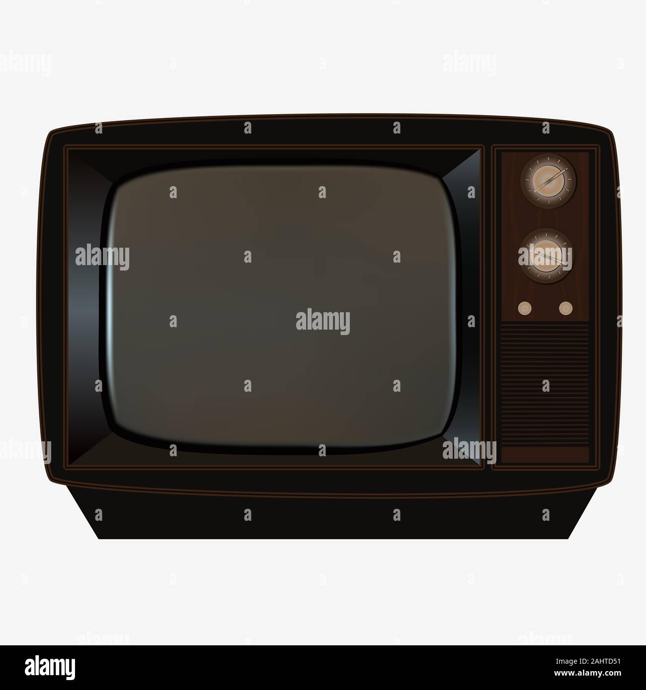 Retro wooden tv set with small transparent glass screen vector graphic ...