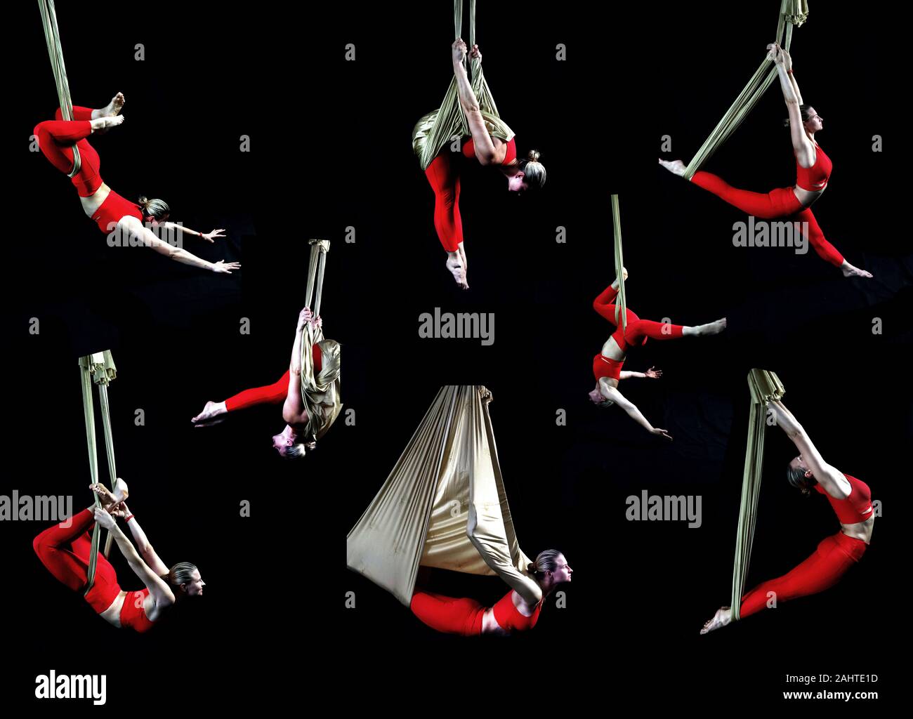 Advanced yoga poses and positions in a montage or collage form Stock ...