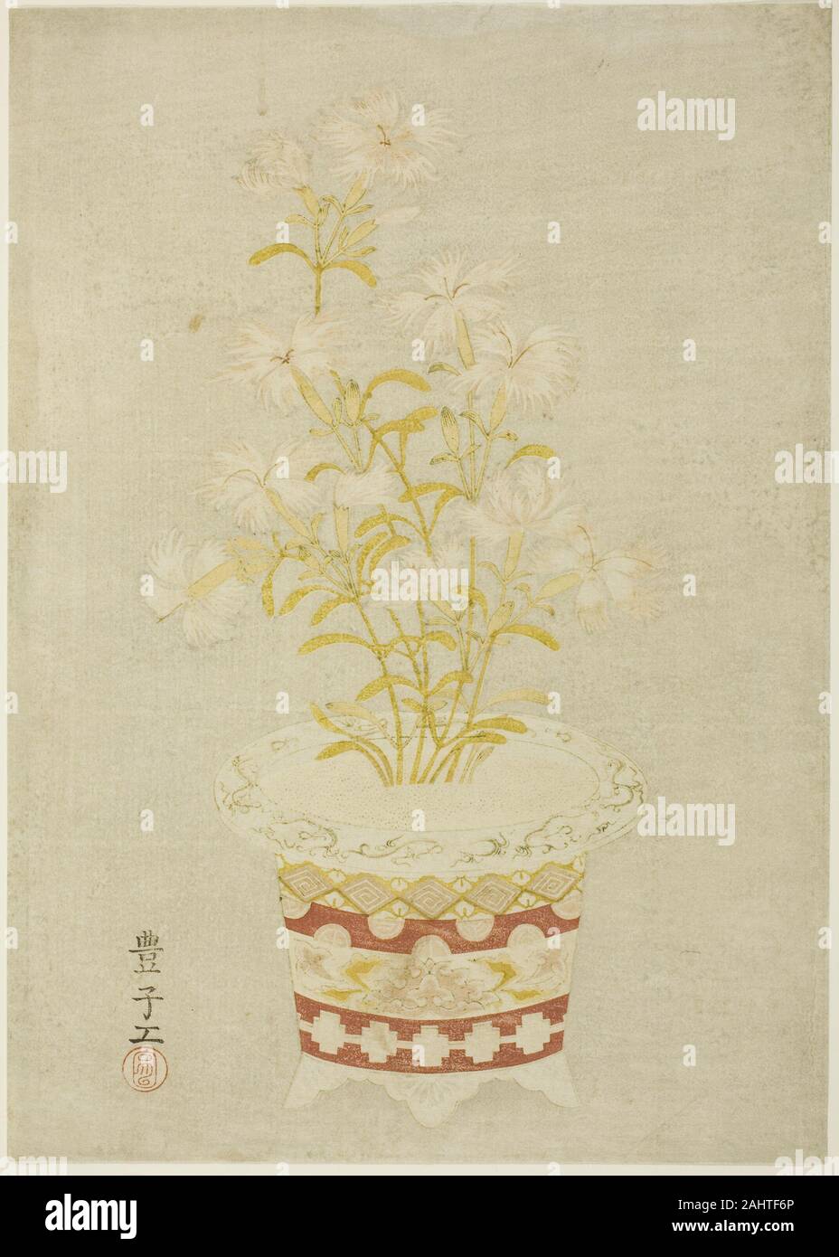 Pinks in a Porcelain Pot. 1760–1770. Japan. Color woodblock print ...