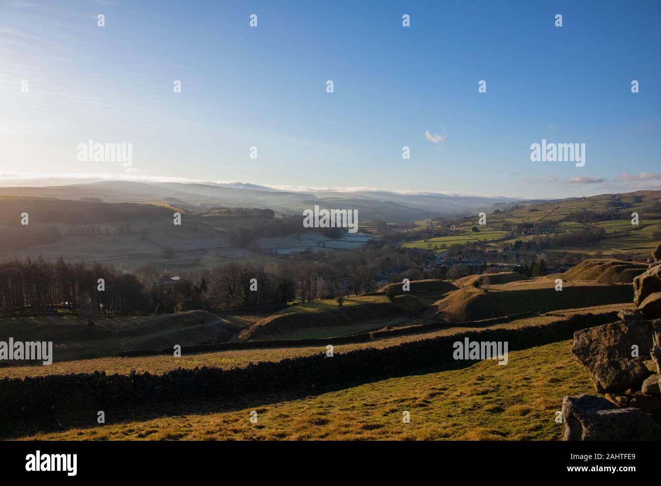 View across Weardale from Ashes Quarry in winter Stock Photo - Alamy
