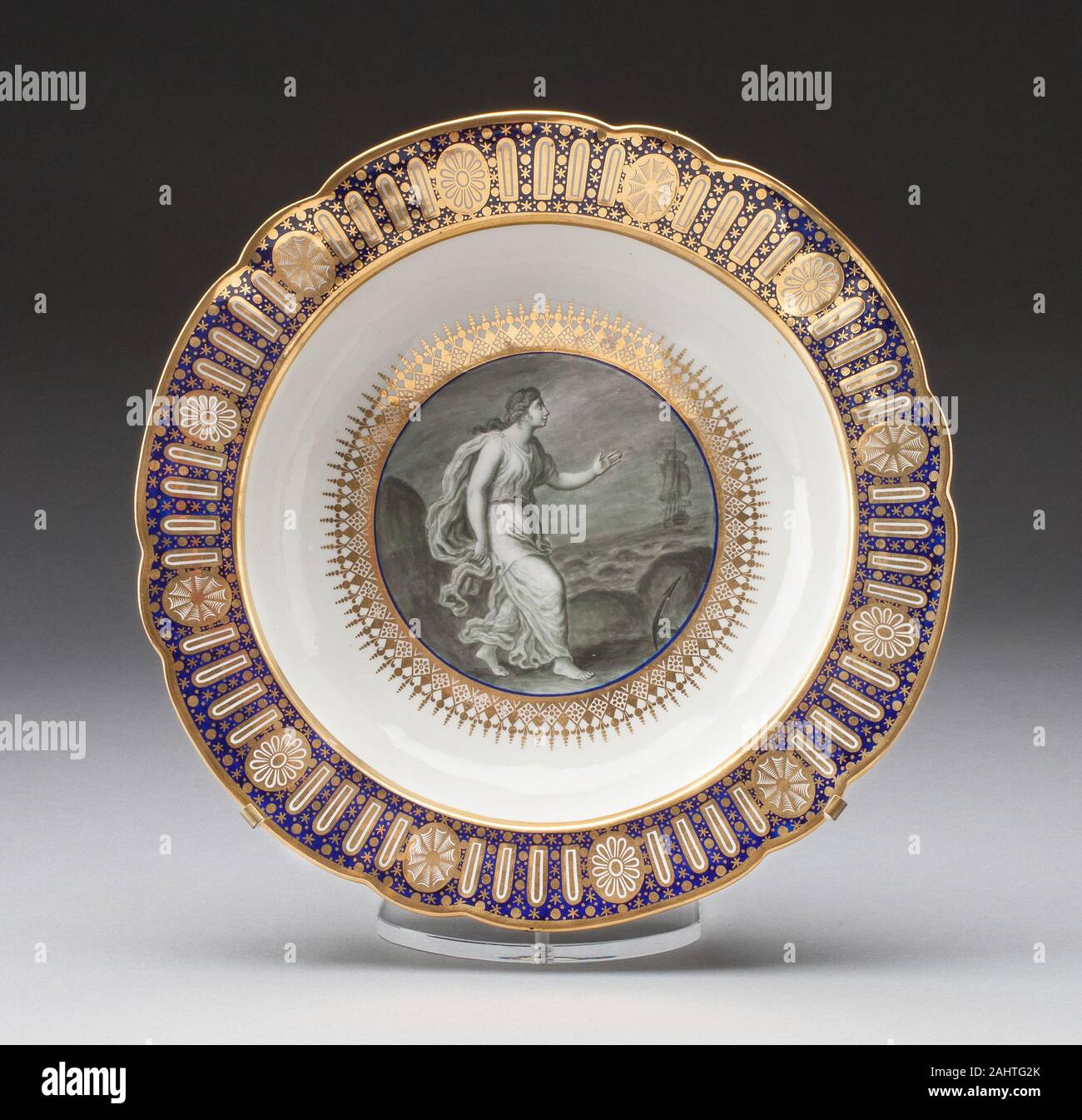 Soft paste porcelain with blue enamel monochrome gray and gilding hi ...