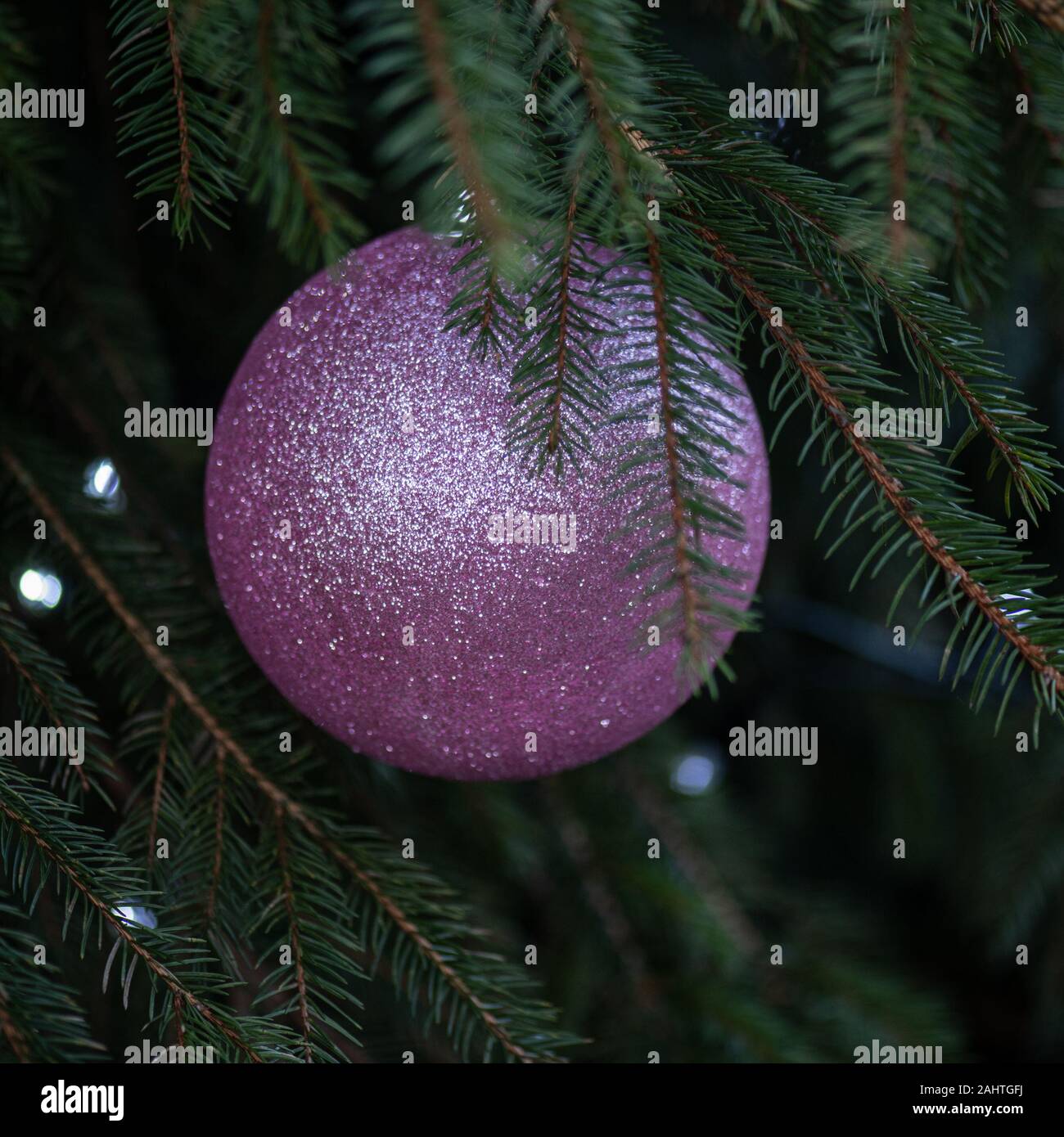 Giant Christmas baubles on Christmas tree Stock Photo - Alamy